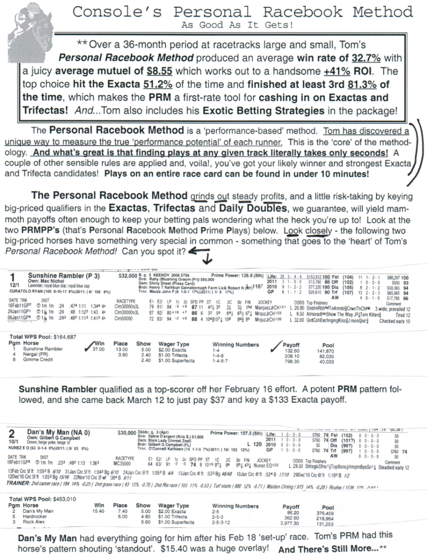 Tom Console’s Personal Racebook Method – RPM Handicapping Giant