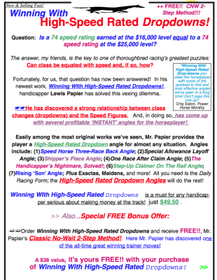 Winning With High-Speed Rated Dropdowns!! An Age-Old Class/Speed Riddle ...