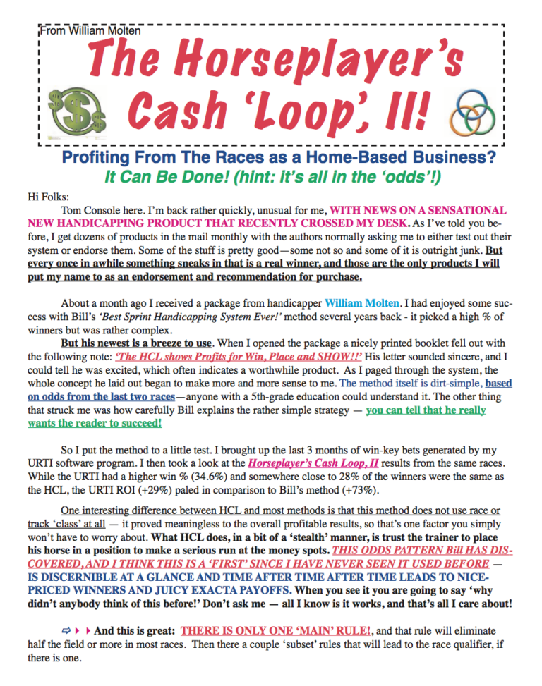 The HorsePlayer’s Cash Loop!! Profiting from the Races as a Home-Based ...
